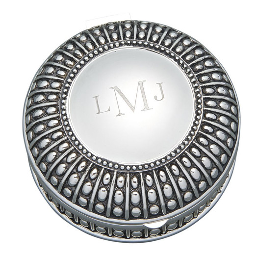 Personalized Round Jewelry Box With Beaded Antique Design