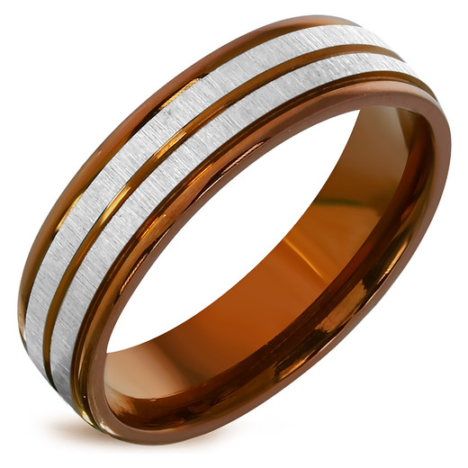 Personalized stainless steel ring - Two Tone Flat Band Ring