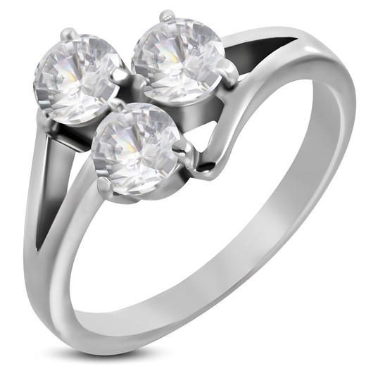 Personalized Stainless Steel Prong-Set Round Circle Fancy Ring with CZ ...