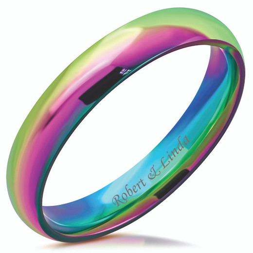 Personalized 4mm Rainbow Color Stainless Steel Comfort Fit Band Ring ...