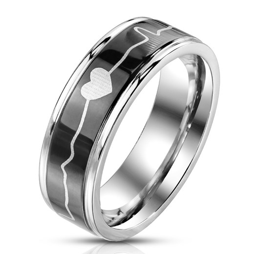 Personalized 6mm Stainless Steel 2-Tone Heart Beat Ring