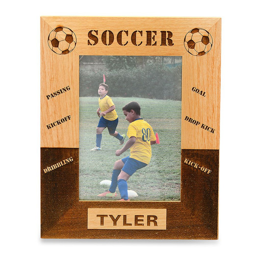 Personalized Genuine Red Alder Wood Soccer Frame