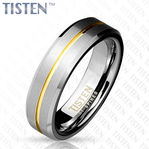 Matte Finish Gold IP Groove with Beveled Edge Tisten Ring