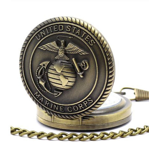 Quartz Movement US Marine Badge Antique Pocket Watch