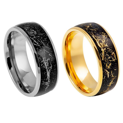 Personalized Domed Ring with Metallic Shavings on Black Carbon Fiber ...
