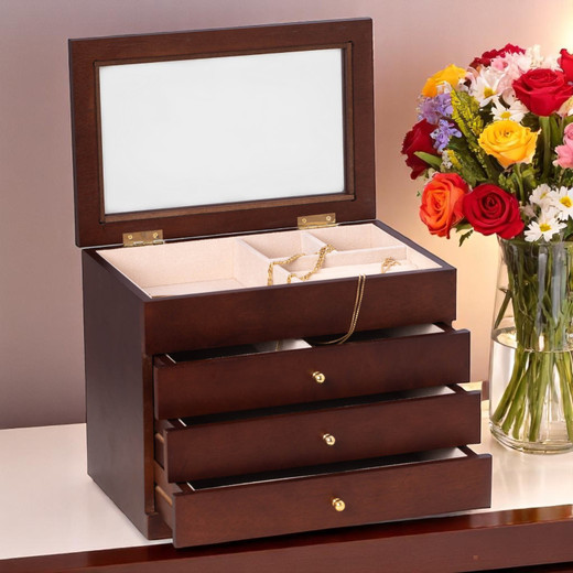 Quality Rosewood Jewelry Box with Glass Viewing Top