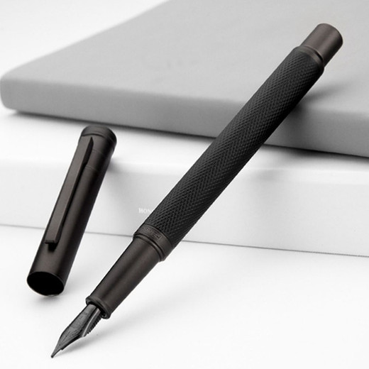 All Metal Brushed Black Stainless Steel Fountain Pen