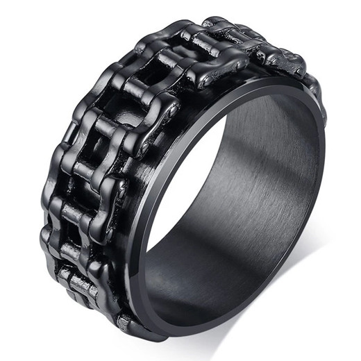 Personalized Stainless Steel Black Spinner Biker Chain Ring