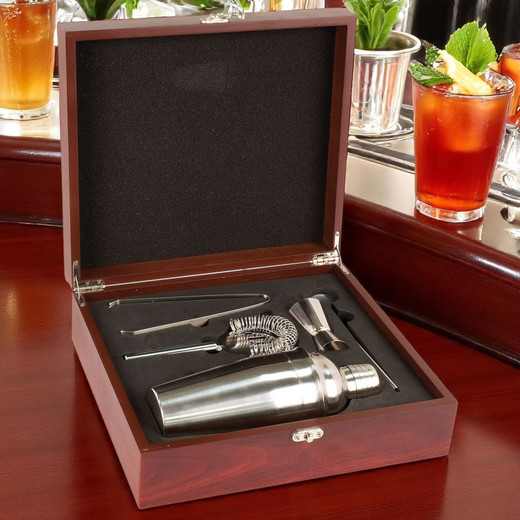 Personalized Rosewood Finish Martini Set - ForeverGifts.com