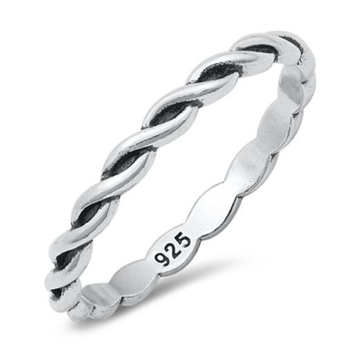 Quality 2mm 925 Sterling Silver Braided Band Ring