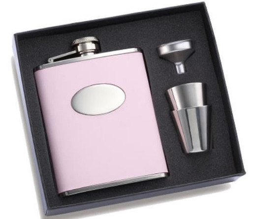 Pink Stainless Steel Flask with Shooters and Funnel - ForeverGifts.com