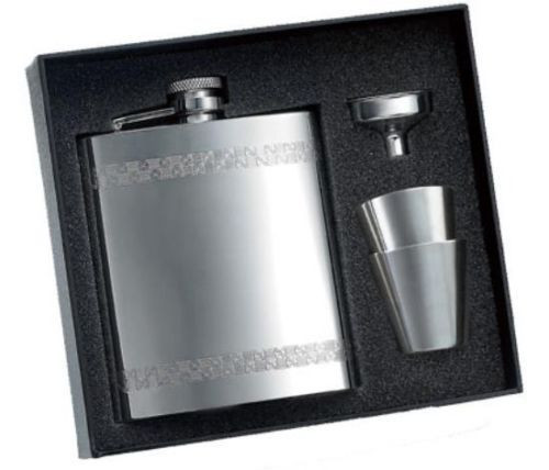 Checkered Pattern S/ Steel Flask with 2 S/ Steel Shooters & Funnel ...