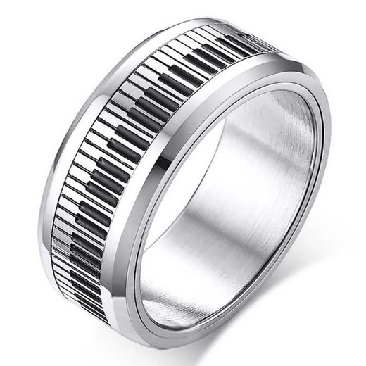 Personalized Stainless Steel Piano Musical Spinner Band Ring