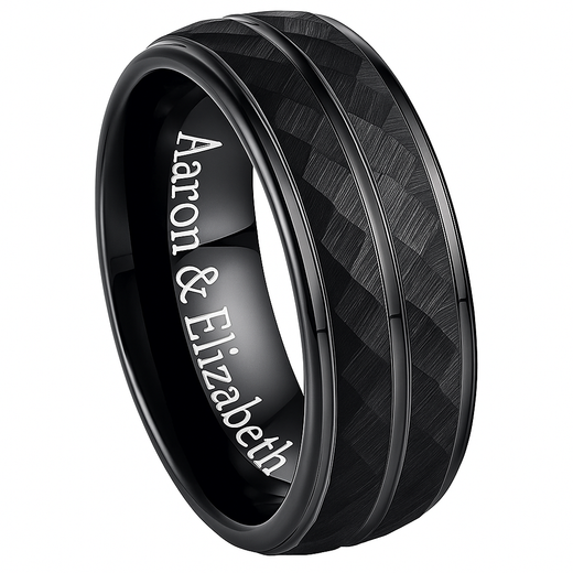 Black Custom Tungsten Ring - Diamond-Faceted Finish