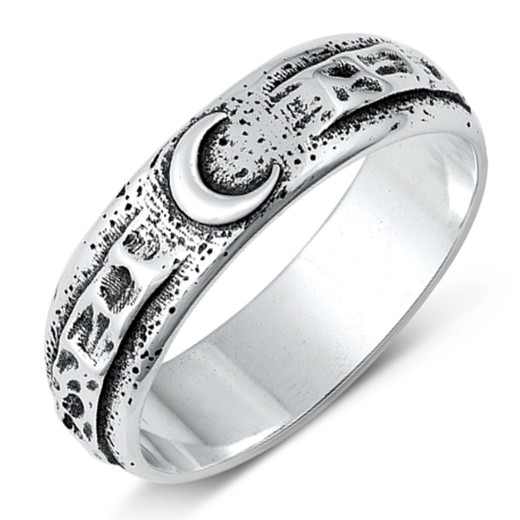 Personalized 925 Sterling Silver Oxidized Moon Ring - ForeverGifts.com