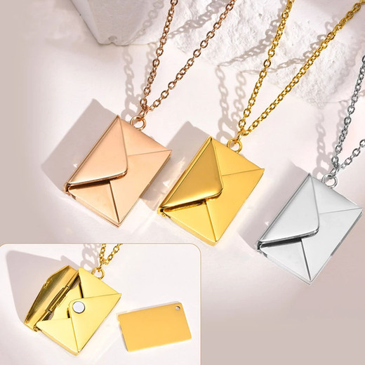 Personalized Message Necklace - Steel Envelope Necklace