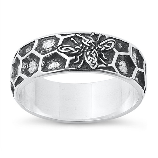 925 Sterling Silver Celtic Bee Oxidized Band Ring