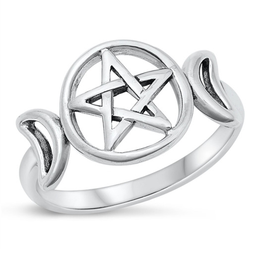 Sterling Silver 12.5mm Pentacle Plain Ring