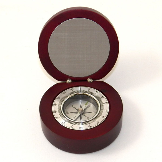 Compass in Rosewood Finished Hinged Box with Aluminum Plate