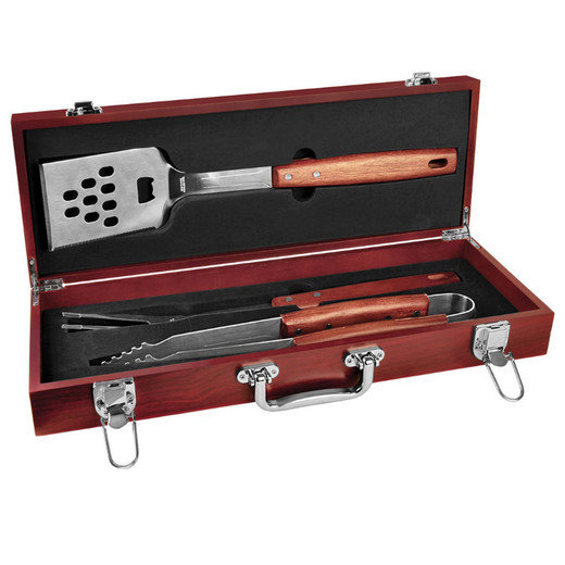 Personalized Beautiful 3-Piece Rosewood Finish BBQ Set