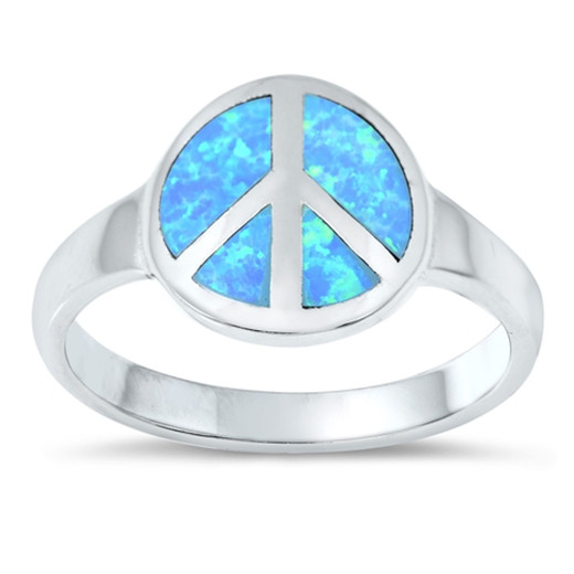 Personalized 925 Sterling Silver Lab Opal Peace Sign Ring ...