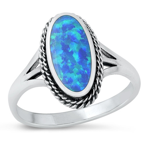 925 Sterling Silver Oxidized Blue Lab Opal Ring
