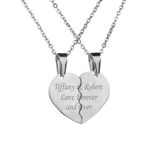 Personalized Couples Split heart Stainless Steel Necklace ...