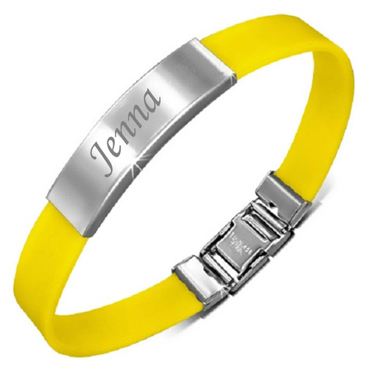 Stainless Steel with Personalized Yellow Rubber ID Bracelet