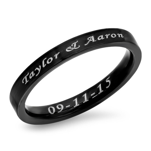 4mm Stainless Steel Flat Black IP Ring - Free Engraving