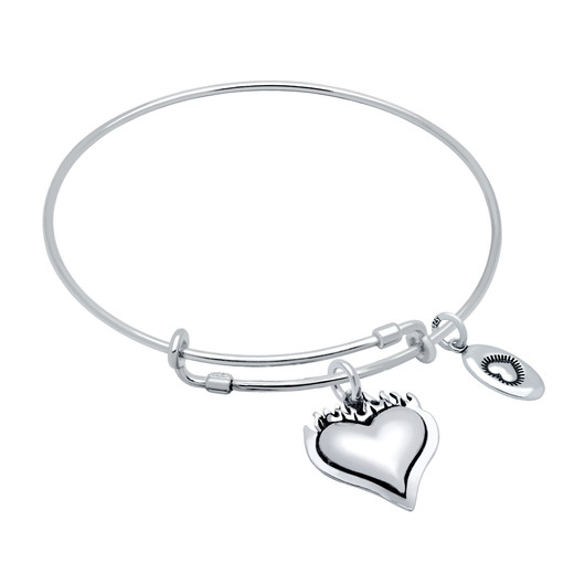 Sterling Silver Expandable Bangle with Love Charm Bracelet