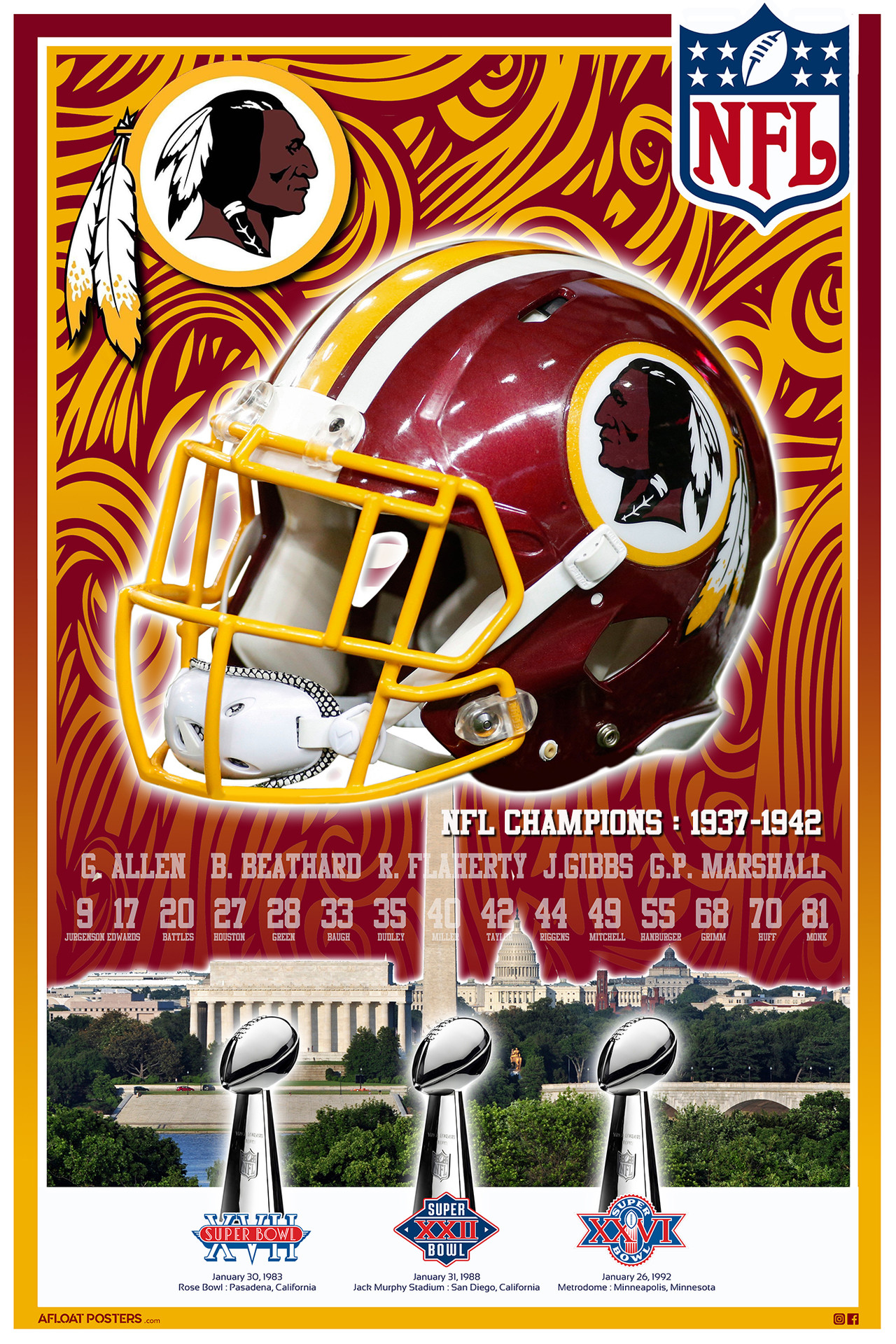 Washington Redskins Super Bowl Poster
