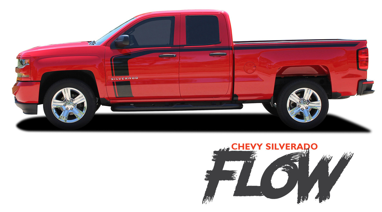 Chevy Silverado Hood Door Stripe Vinyl Graphic Decal, FLOW (2016-2018)