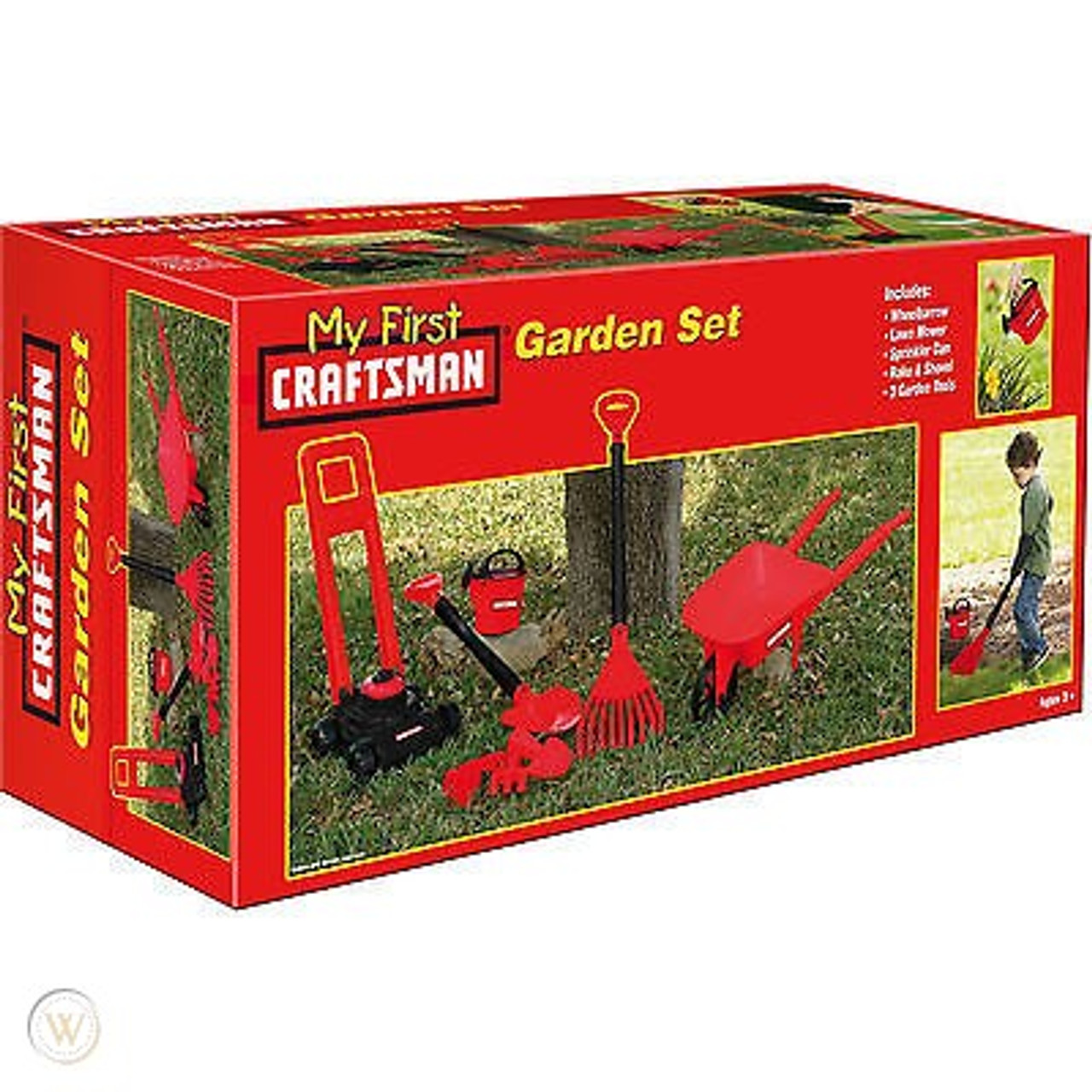Craftsman My First Ever 8 Piece Garden Set for Kids includes Wheelbarrow Lawn Mower Sprinkler Can Rake Shovel and 3 Tools Toys 4 U