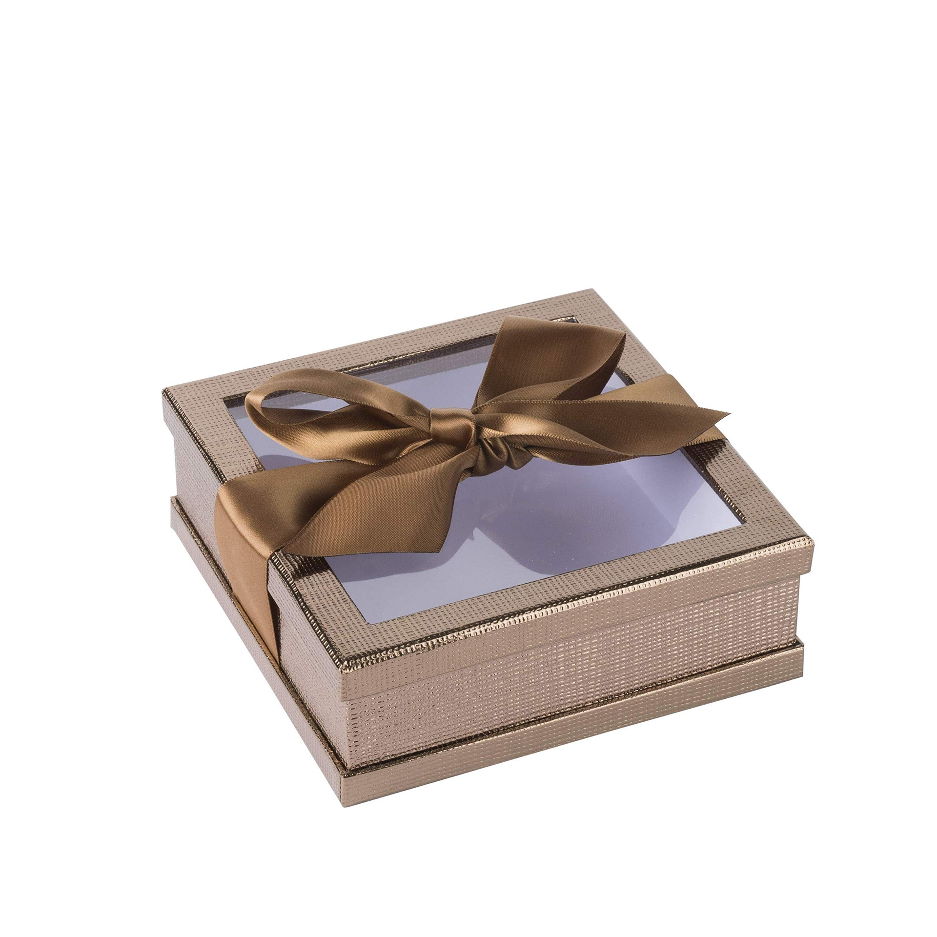 Gold window gift box with Ribbon 6 x 6 x 2 (3 Pack) - Toys 4 U