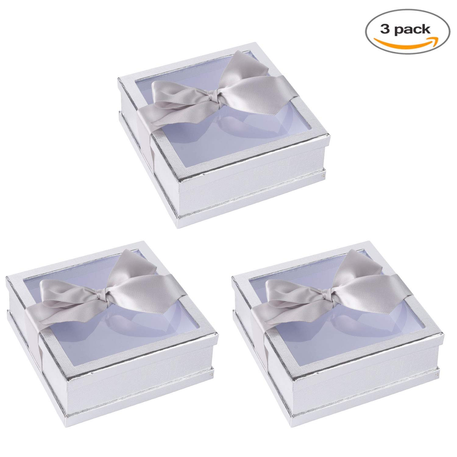 Silver window gift box with Ribbon 6 x 6 x 2 (3 Pack) - Toys 4 U