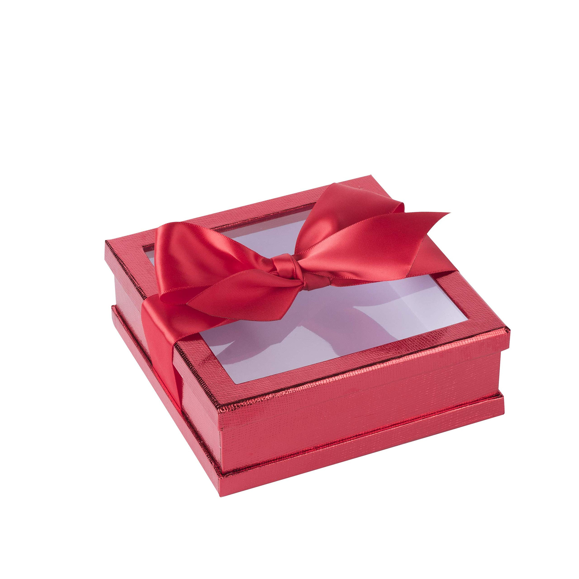 Silver window gift box with Ribbon 7 x 7 x 2 (3 Pack) - Toys 4 U