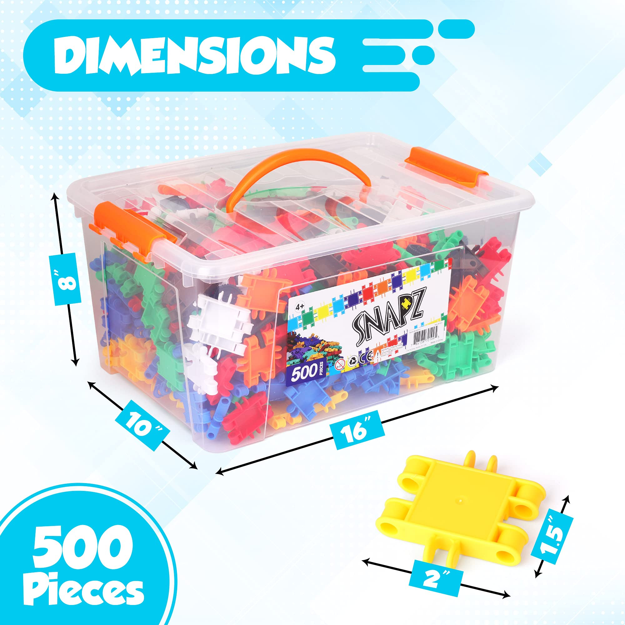 SNAPZ Building Bricks 500 Pcs Connecting Toy - Strong Durable Colorful ...
