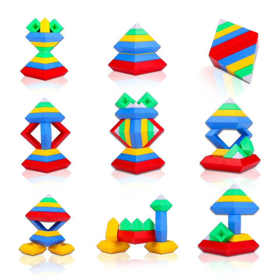 Play Build Slyder Set: 60 Pieces 3D Pyramid Building Blocks, Geometric ...