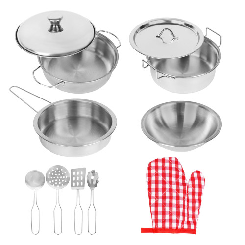 Playkidz 9 Piece Stainless Steel Pots and Pans - Toy Cookware Playset ...