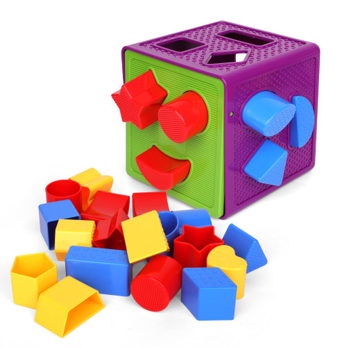 Playkidiz Shape Cube Toddler and Baby Stem Building Sorting and Matching Activity Cube Shape Sorting Cube Baby Puzzle with 18 Blocks Play and Learn Toys 4 U