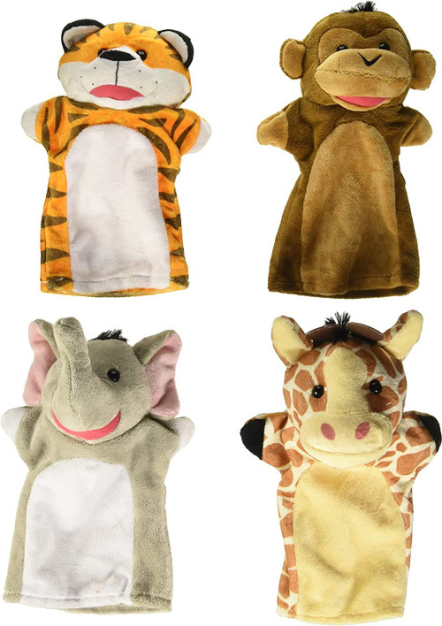 Melissa & Doug Zoo Friends Hand Puppets (Set of 4) - Elephant, Giraffe ...