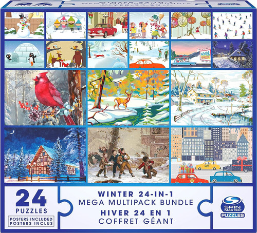 24 Jigsaw Puzzle Bundle, Holiday Winter Snow Illustration Landscape ...