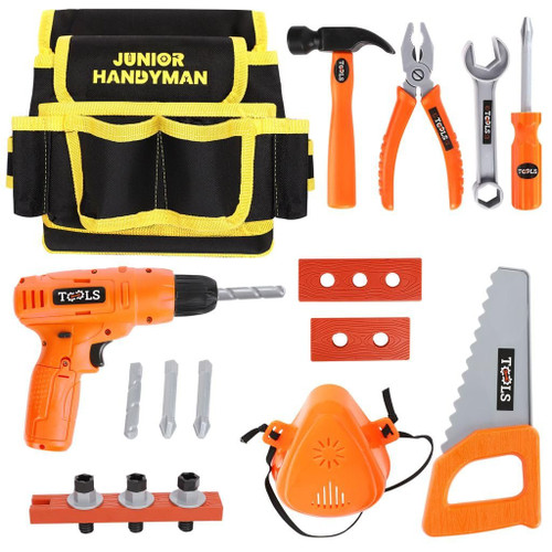 Playkidiz 20Pcs Kids Tool Set - Kids Tool Belt with Electronic Drill ...