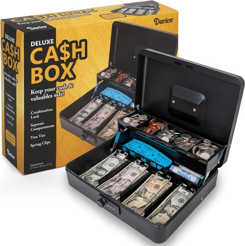 Darice Deluxe Cash Box - Extra Large Money Safe for Cash- Foldable ...