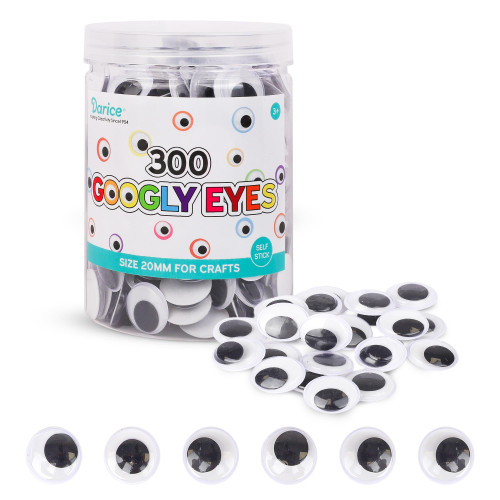Darice Wiggle Googly Eyes, 300Pcs Self Adhesive, 20mm Eyeball Stickers ...