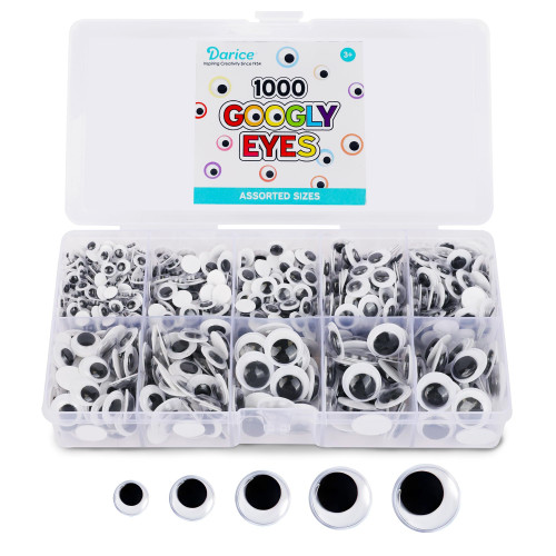 Darice Wiggle Googly Eyes - Bulk 1000pcs Assorted Set, Self-Adhesive, 6mm, 8mm, 10mm, 12mm, 15mm ...