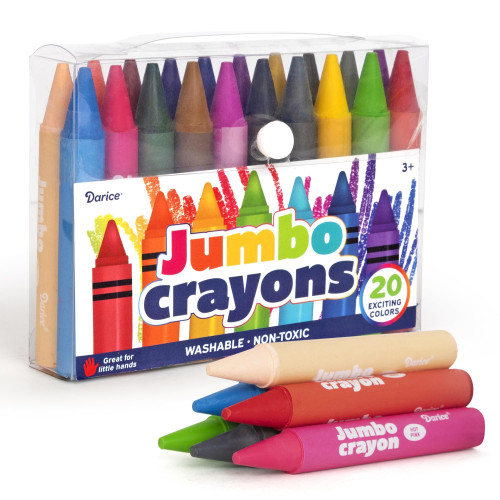 Darice Jumbo Crayons for Toddlers, 20 Colors Large Crayons for Kids ...