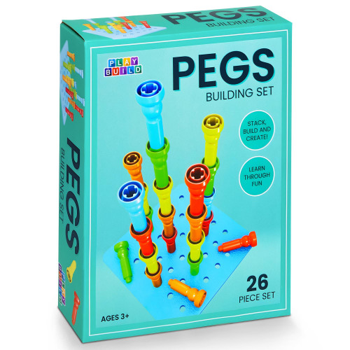 Play Build Peg Board Toy for Kids, 25 Colorful Pegs with Foam Board ...