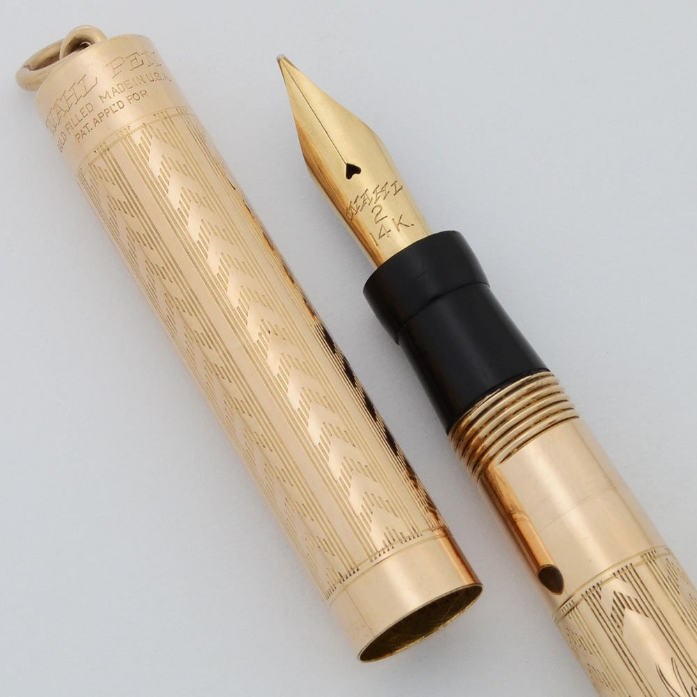Wahl #2 Fountain Pen 1920s - Ring Top, GF w Chevron Design, #2 Medium ...