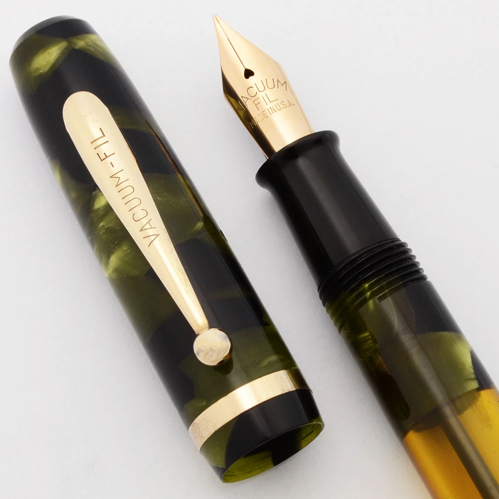 Sheaffer Sub-brand Vacuum-Fil Fountain Pen (1930s) - Green Marble, Gold ...